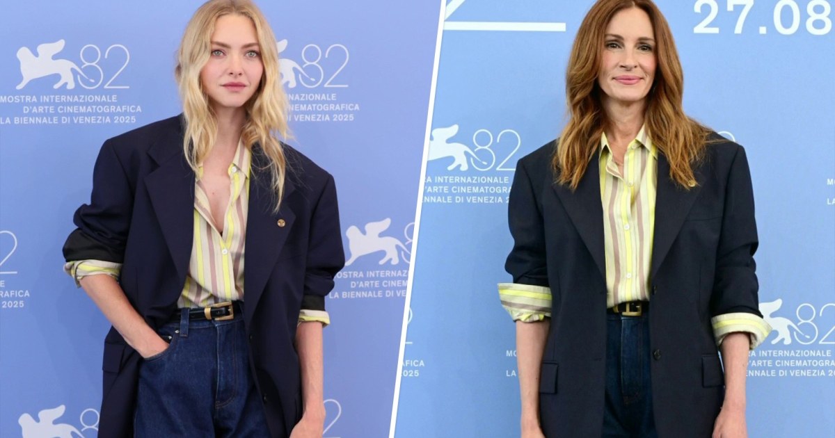 Amanda Seyfried Asks to Borrow Julia Roberts' Chic Versace Outfit