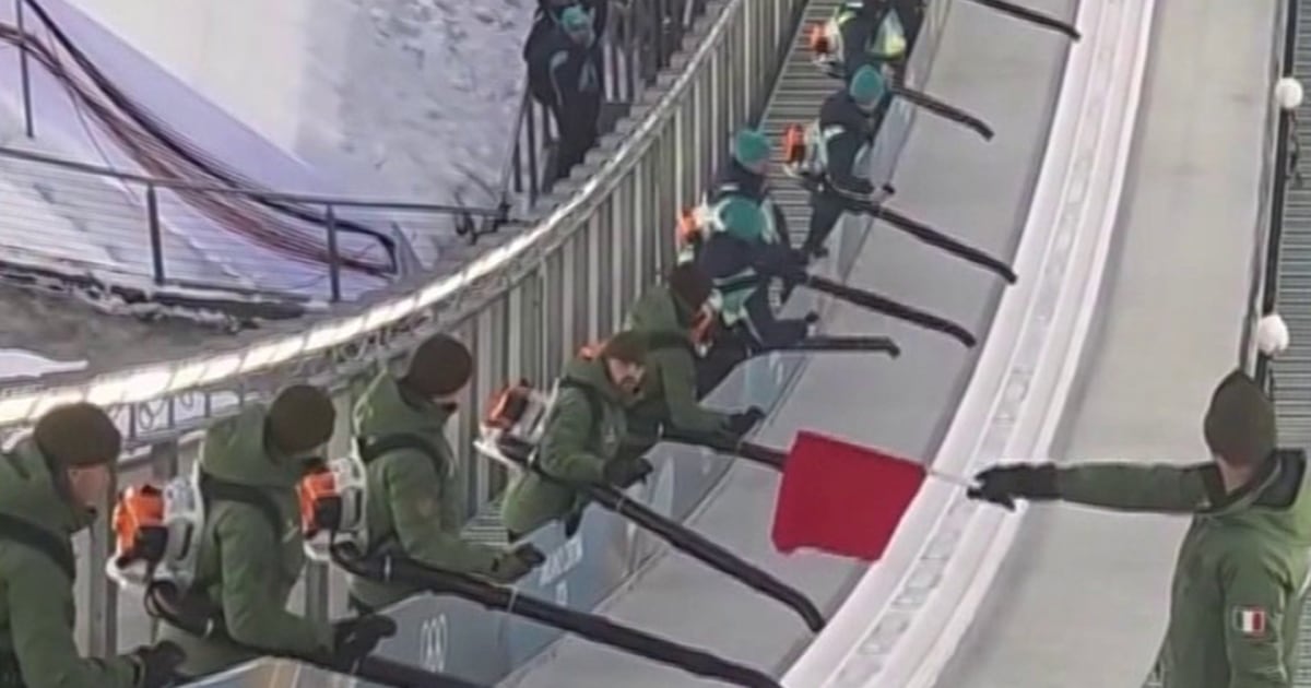 See How the Ski Jump Track is Kept Safe — Using Leaf Dryers!