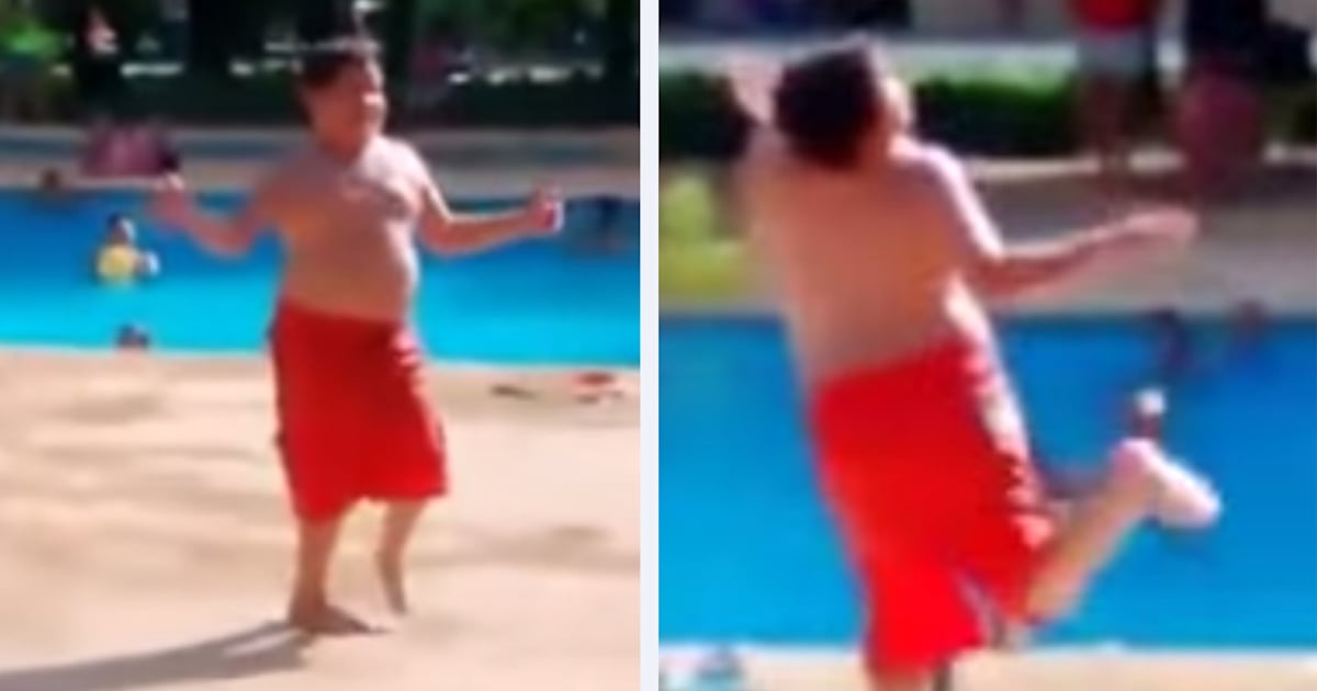 Kid delights swimmers with poolside 'Cuban Pete' dance