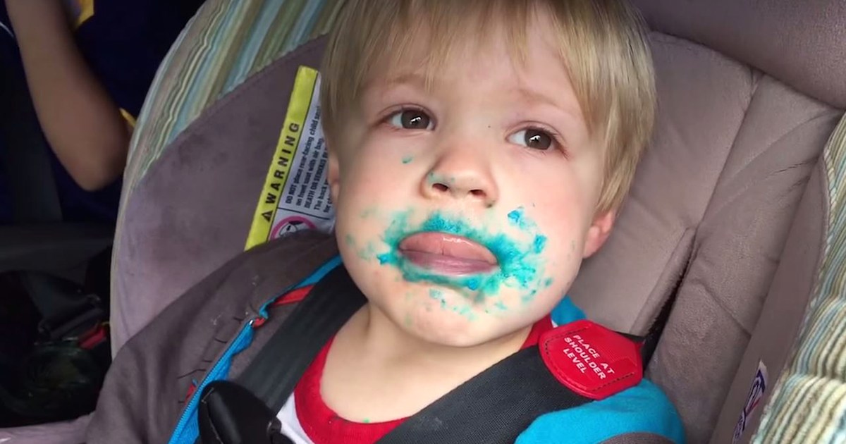 Toddler hilariously denies eating cupcake — despite being covered in icing