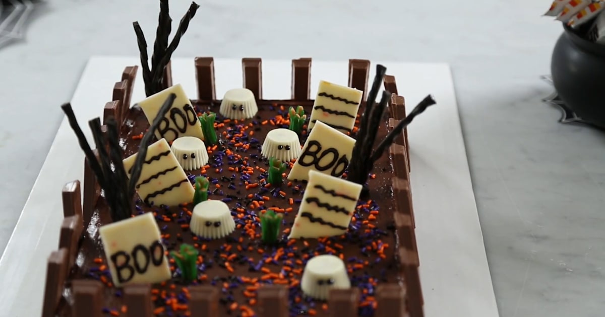 Make a ghoulish graveyard cake using only drugstore ingredients