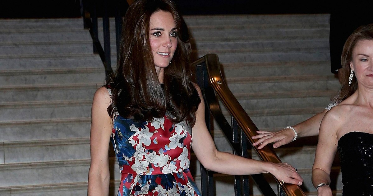 Duchess Kate wears floor-length floral gown with sweeping ruffle to ...
