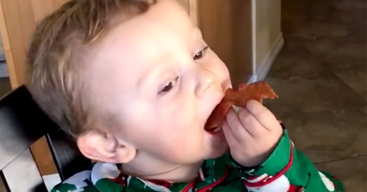 Watch baby boy's priceless reaction after tasting bacon for first time