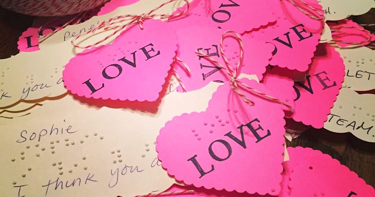 The sweetest Valentine! Blind second grader crafts homemade braille cards