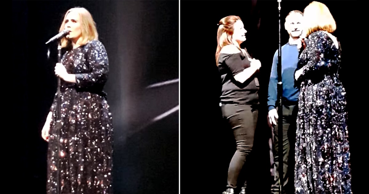 Feel the love! Adele brings couple on stage at concert, seconds after ...
