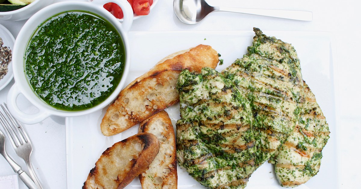Garlic-Herb Grilled Chicken Breasts with Chimichurri recipe