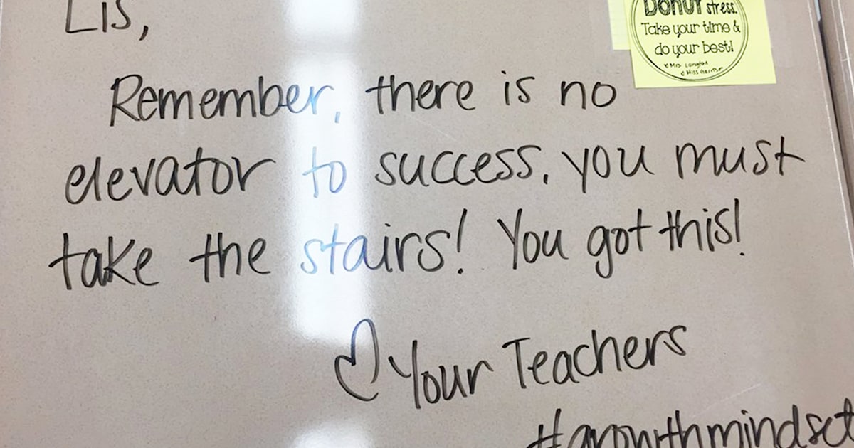 Teacher transforms students' desks into notes of inspiration before exam
