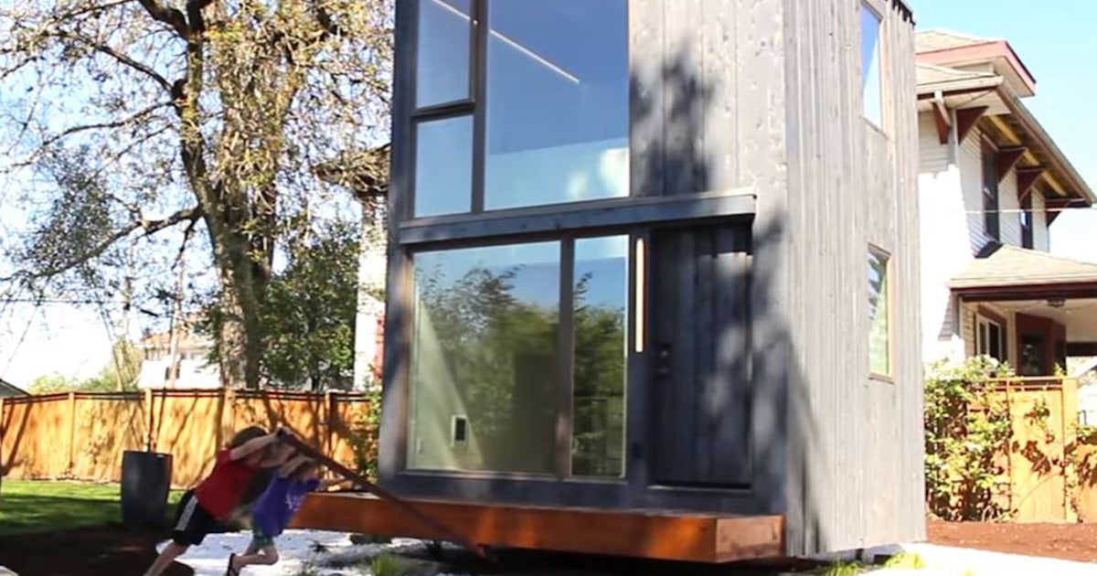 This tiny home can rotate! Watch 2 kids make it move in no time