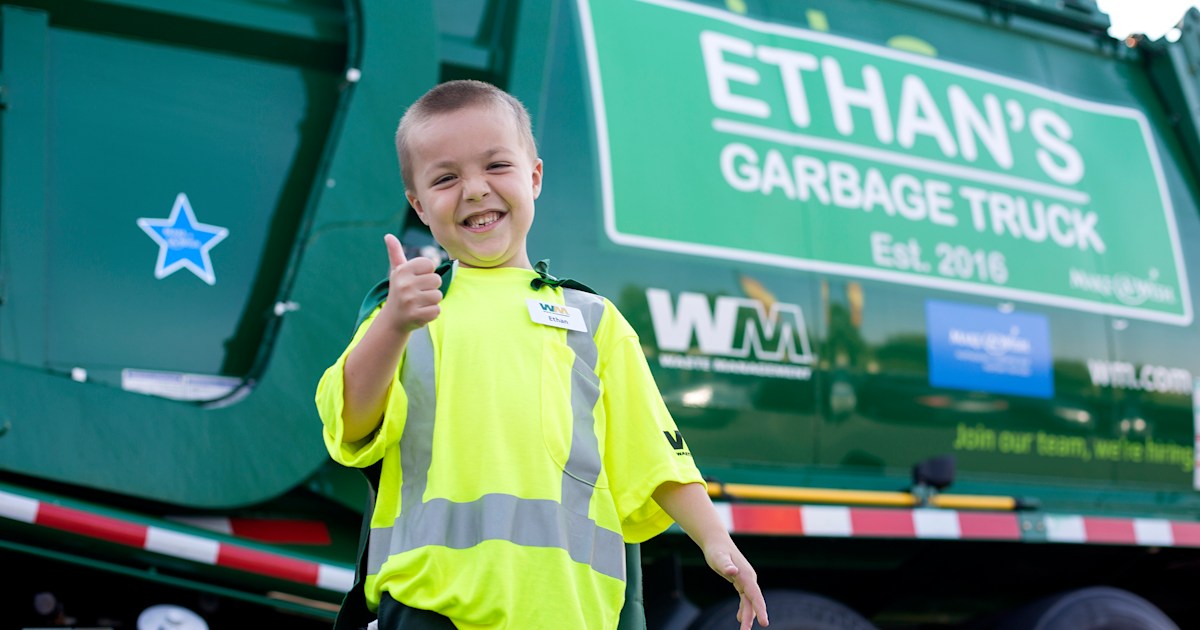 Boy with cystic fibrosis becomes garbageman for a day