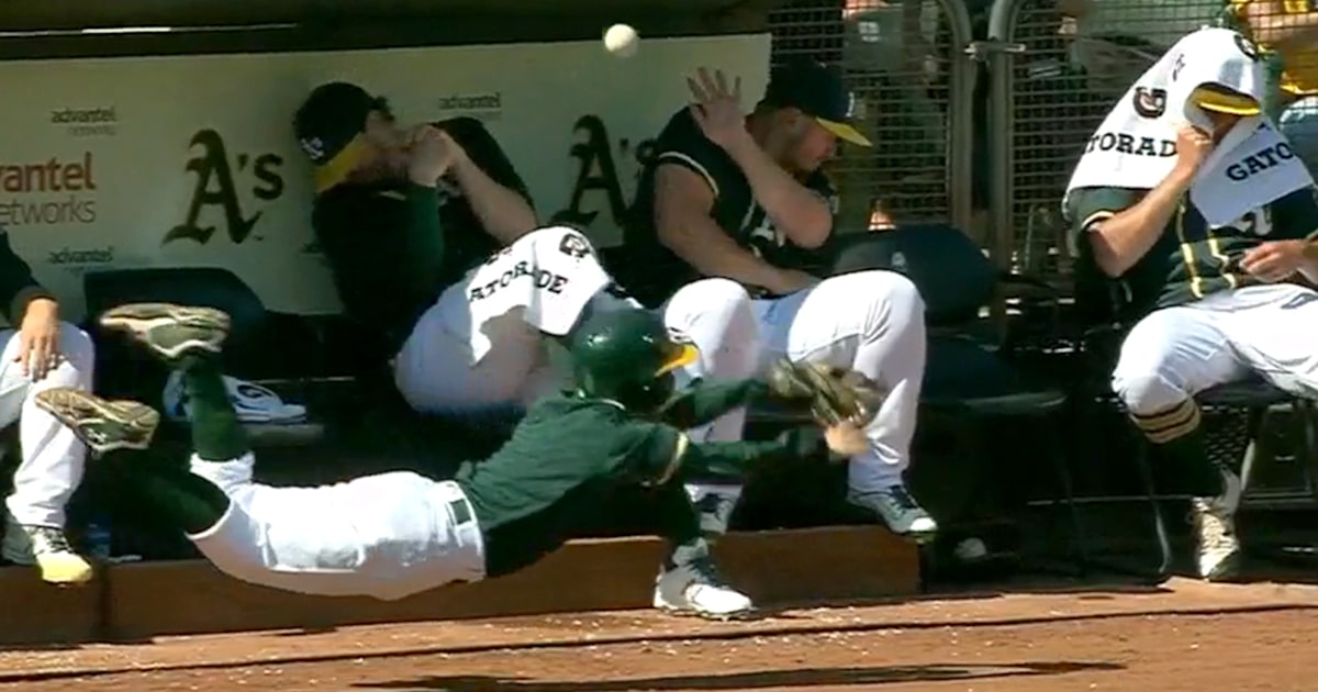 Ball boy's diving effort can't save Oakland A's pitcher from foul ball