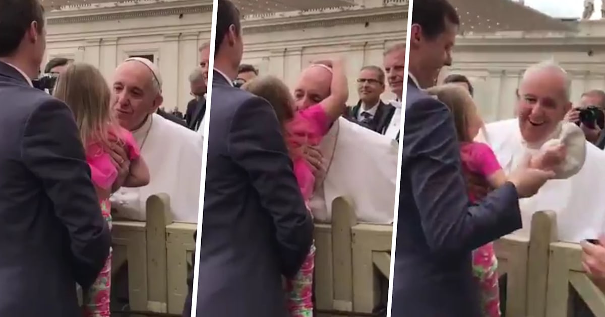 Girl grabs cap off Pope Francis' head in viral video