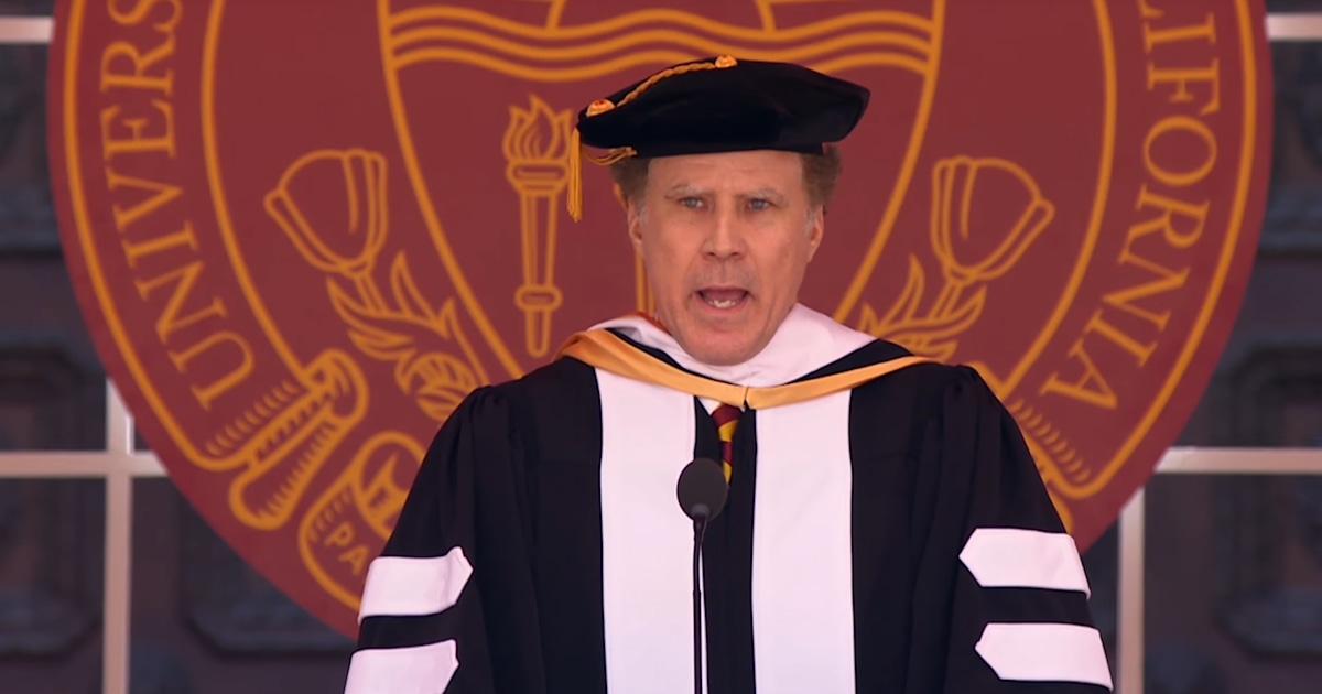 Will Ferrell hilariously serenades USC grads during commencement address