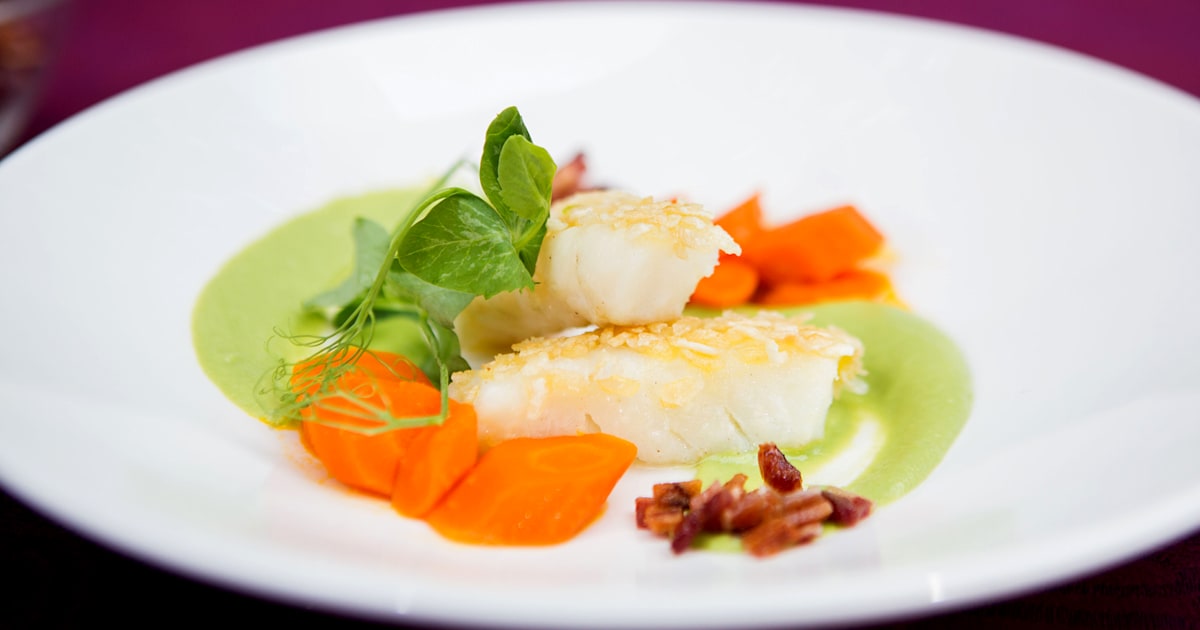 French Fish Sticks with English Pea Sauce and Carrots Recipe