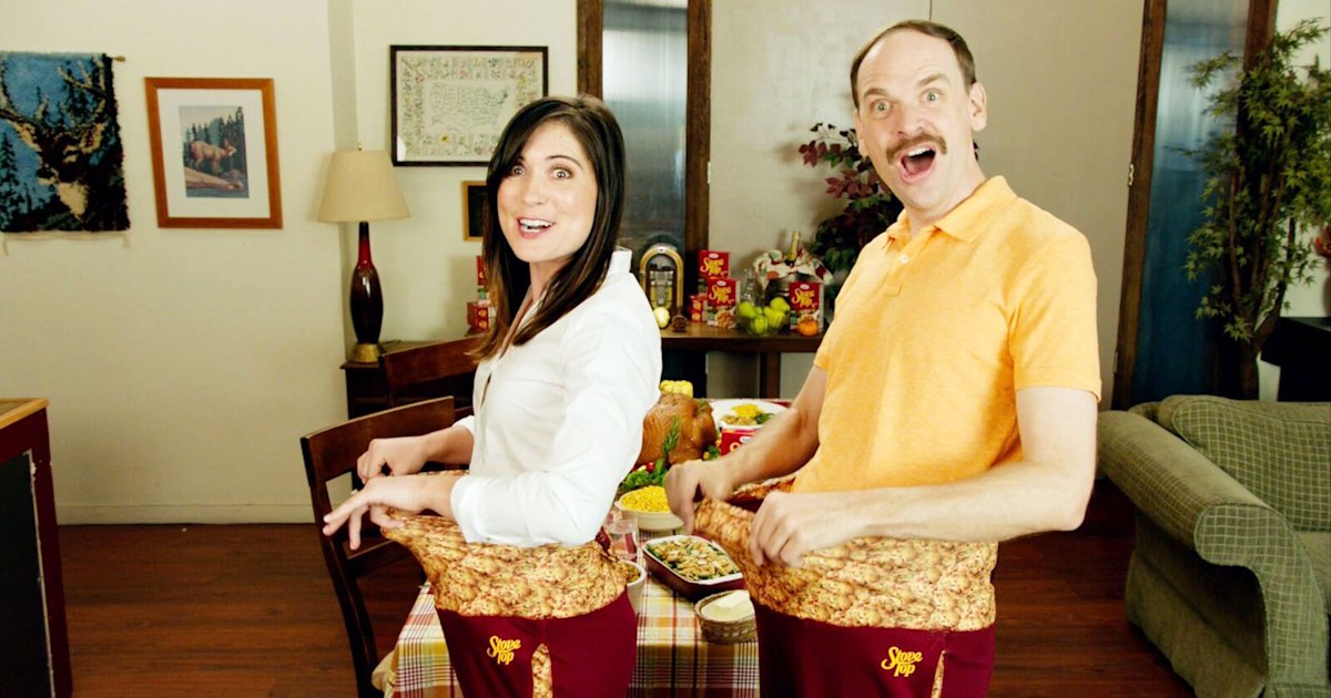 Expandable Thanksgiving dinner pants make eating easier