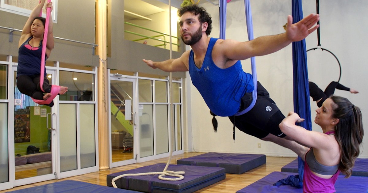 Om Factory workout in NYC, aerial circus class