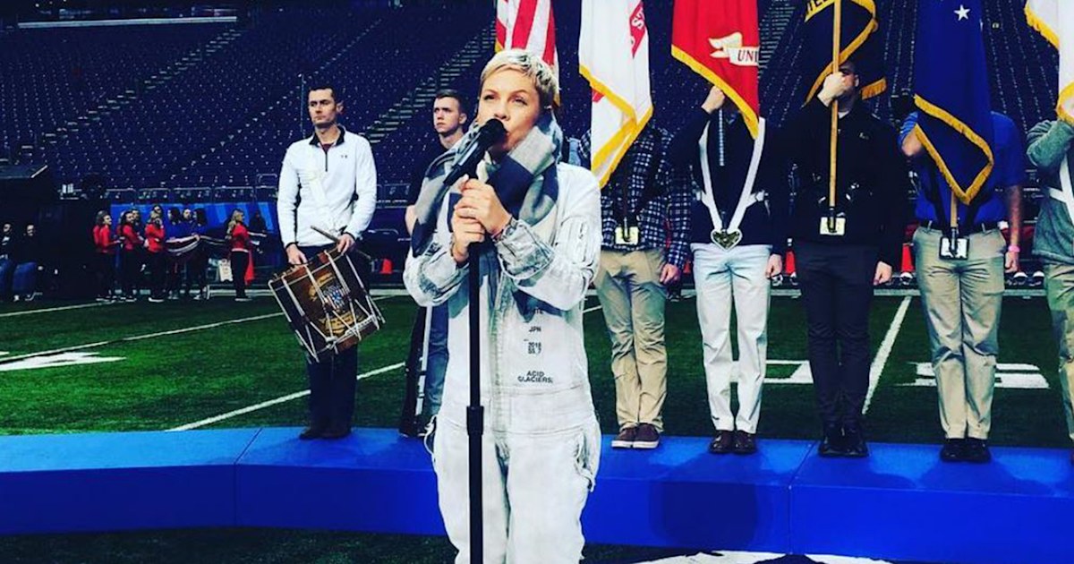 Pink 'practices the flu away' with pre-Super Bowl performance