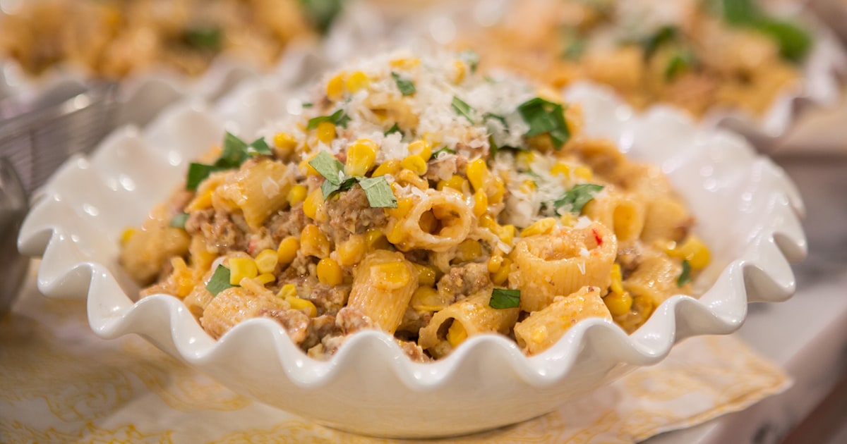 Mezzi Rigatoni Pasta with Corn and Spicy Sausage Recipe