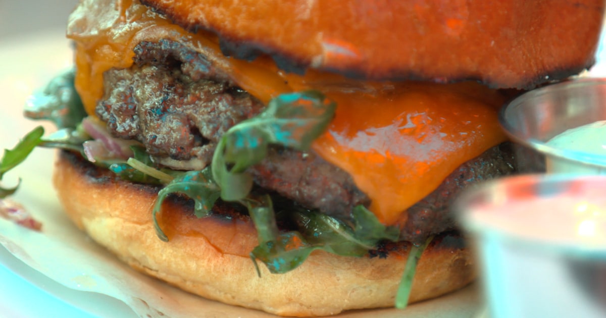 Larry's Burger with Grilled Onion, Tomato and Arugula Recipe