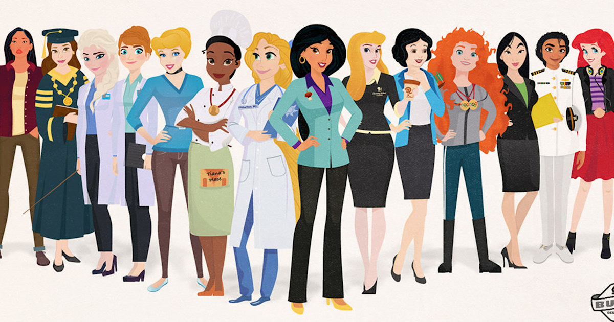 Disney princesses drawn as career women are totally boss
