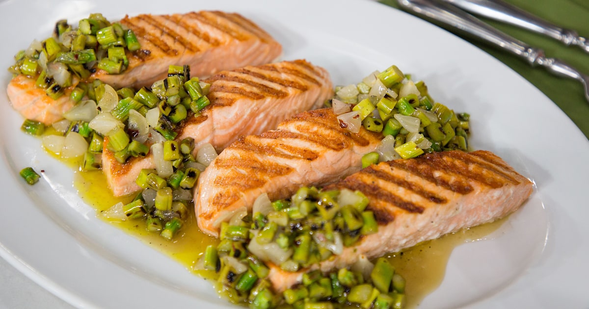 Scott Conant's Grilled Salmon with Asparagus Tapenade Recipe