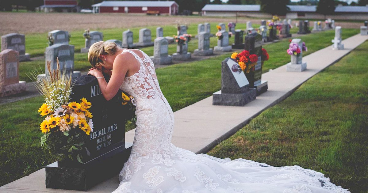 Grieving bride visits late fiance’s grave on day they were supposed to wed