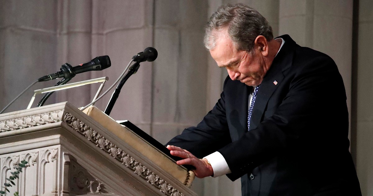 George W. Bush delivers emotional eulogy at funeral for his father ...