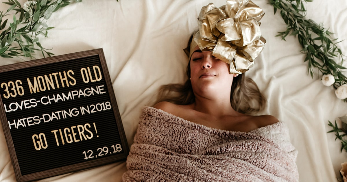 Woman Poses In Swaddle For Funny Birthday Photo