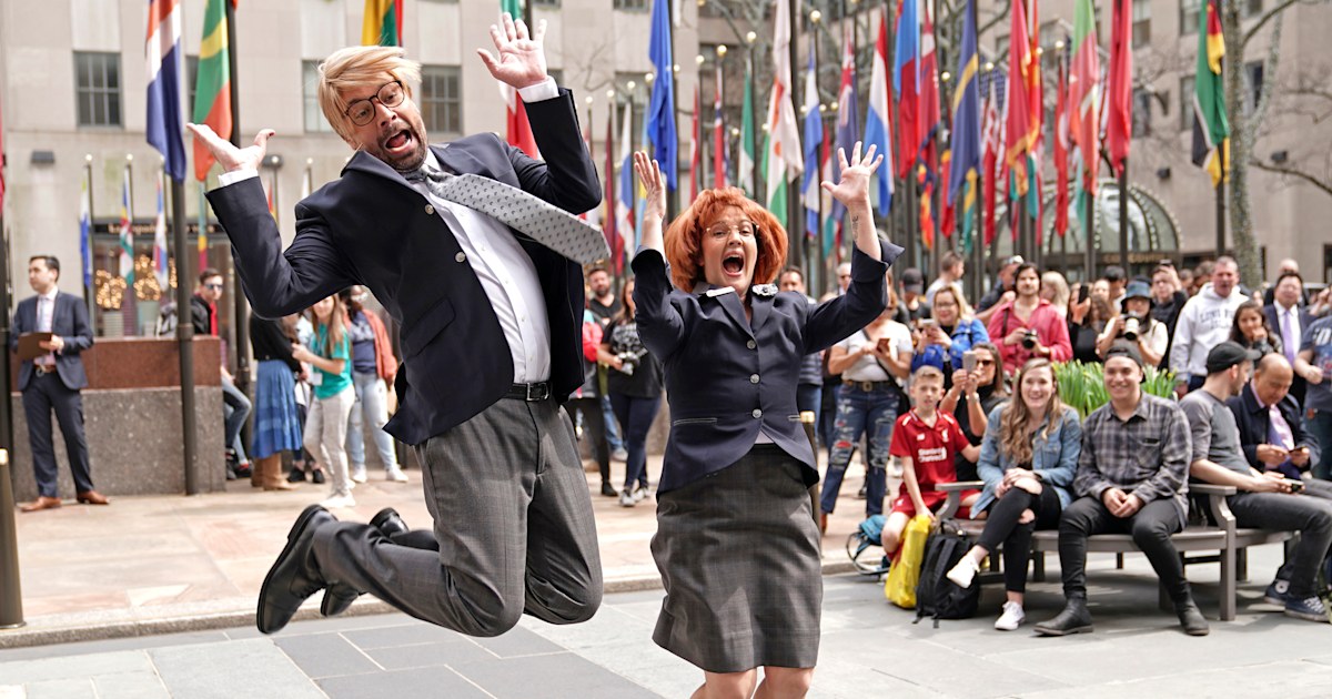 Jimmy Fallon and Drew Barrymore go undercover for hilarious plaza dance ...