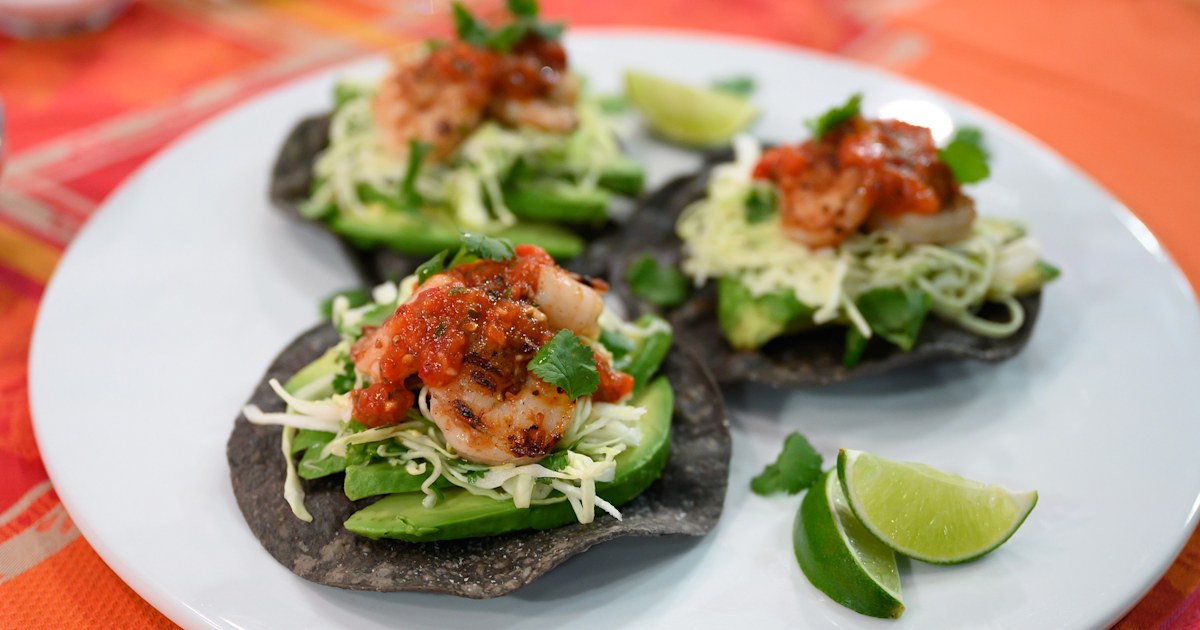 Bobby Flay's Blue Corn Tostadas with Shrimp, Salsa and Slaw