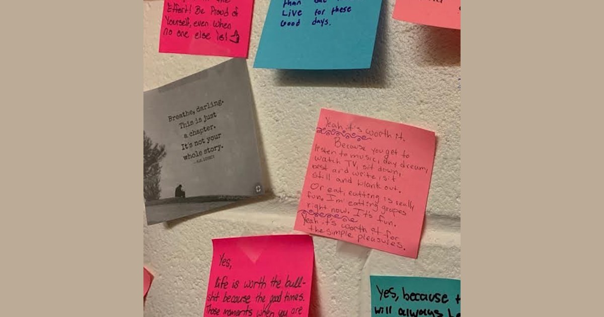 Sticky note wall responds to student's cry for help