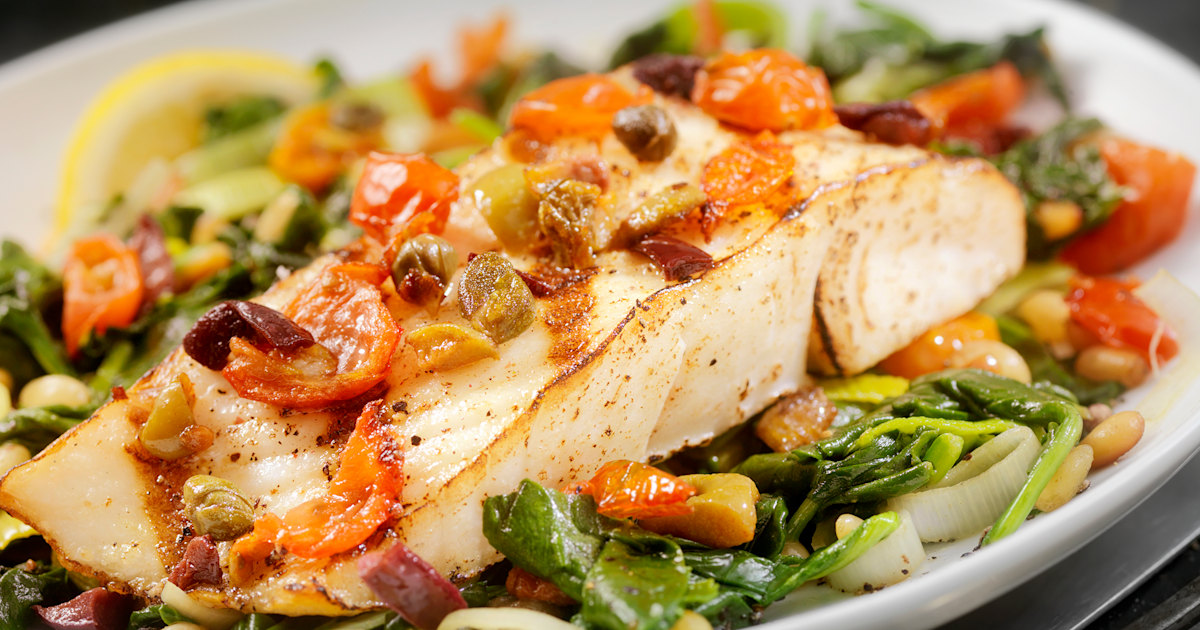 Pan-Seared Cod with Cannellini Bean Puttanesca Recipe