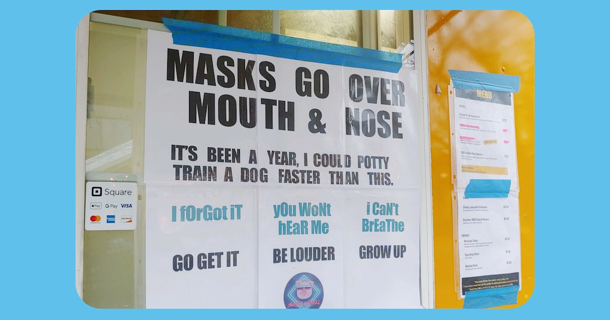 Food truck owner's relatable sign about masking goes viral