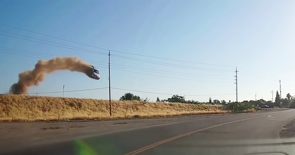 Wild video shows car catapult into the air, barely missing power lines