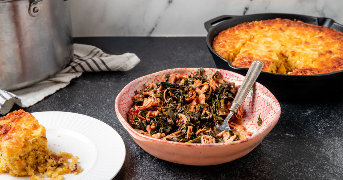 Collard Greens and Bacon-Cheddar Cornbread Recipe