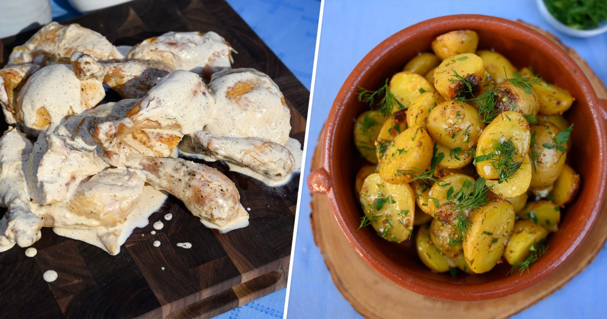 Michael Symon makes smoked chicken and potato salad on the grill ...