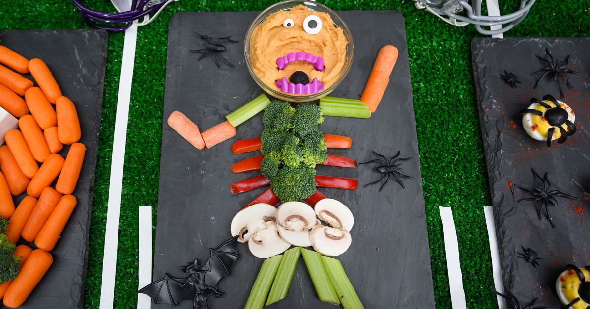 Creepy Crudités Platter with Roasted Red Pepper Hummus Recipe