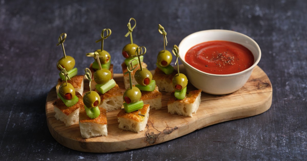 Bloody Mary Dip with Focaccia Skewers Recipe