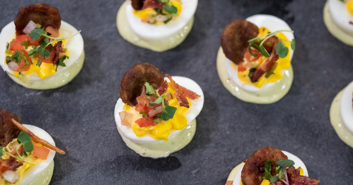 Smoky Deviled Eggs with Bacon, Chorizo and Pico de Gallo Recipe