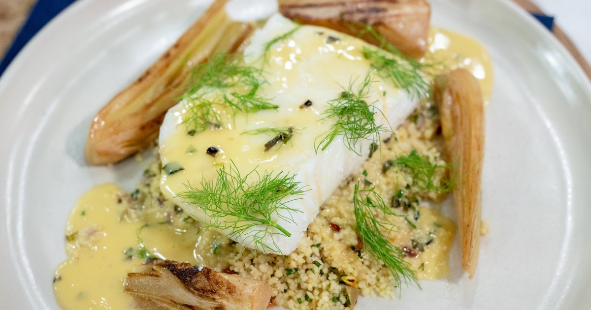 Olive Oil-Poached Halibut with Braised Fennel, Beurre Blanc and Herbed ...