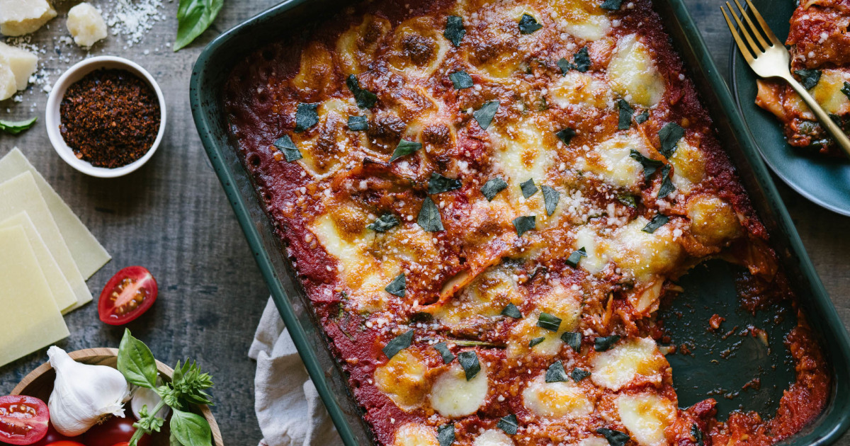 Baked Broken Lasagna Pasta with Spinach Recipe