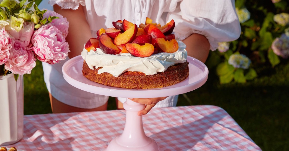 Olive Oil Cake with Peaches and Cream