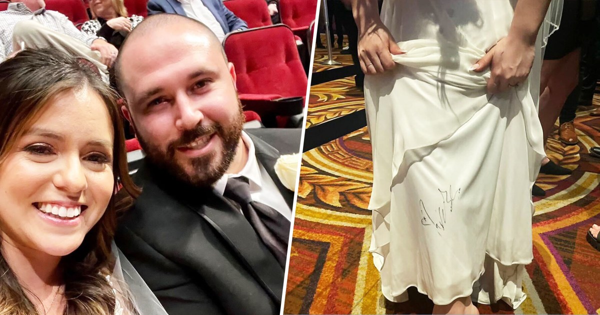 Adele Signs Newlyweds' Wedding Dress at Her Concert in Las Vegas ...
