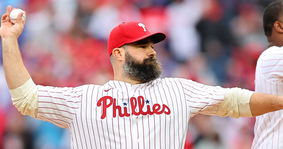 Jason Kelce Throws Out Ceremonial First Pitch At Phillies Game