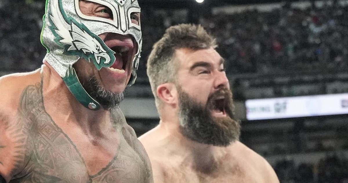 Jason Kelce Makes Surprise Shirtless Appearance At WrestleMania 40