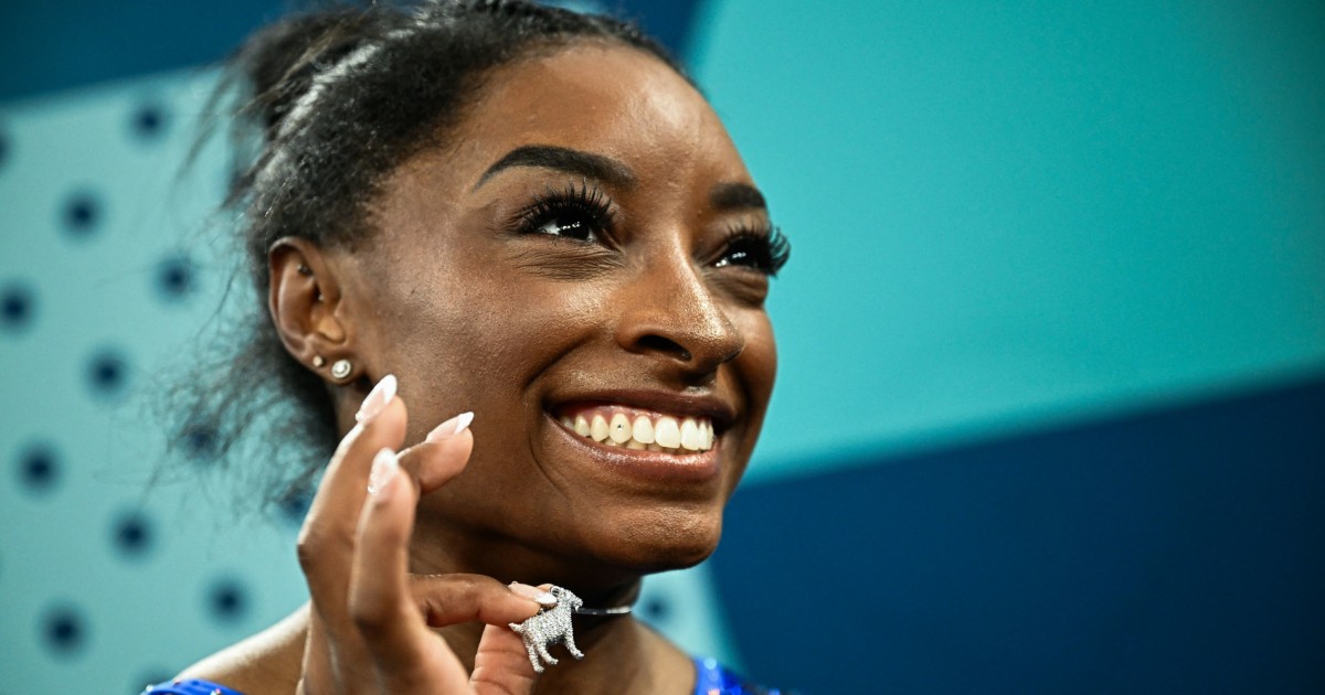 Simone Biles Celebrates GOAT Status With Diamond Goat Necklace At Paris ...