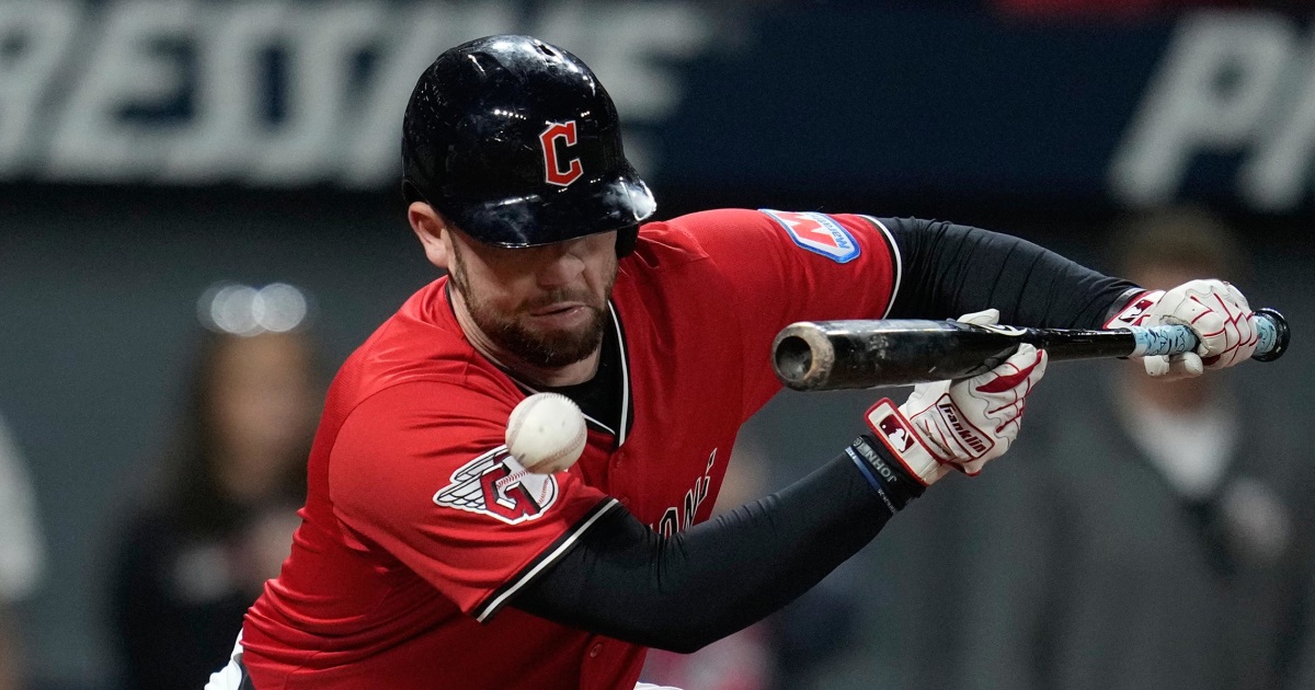 David Fry of Cleveland Guardians Hit in Face by Tarik Skubal Pitch