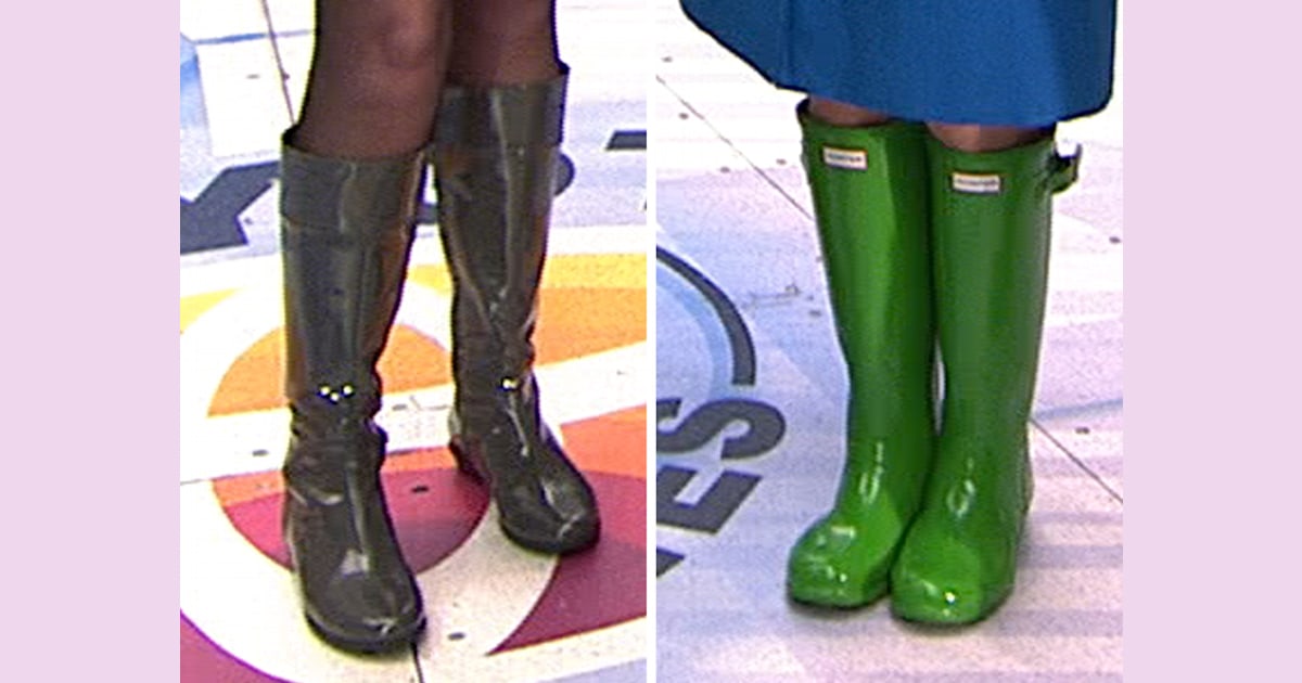 Anchors stay dry in cute wellies to chat with Bieber