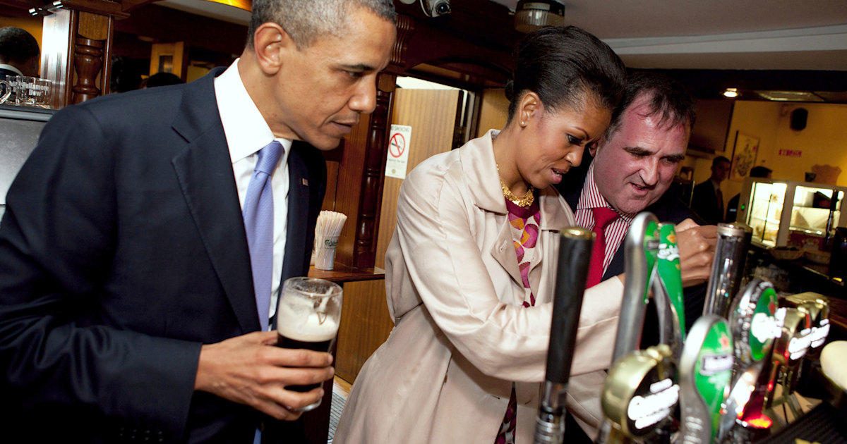 Slainte! Michelle Obama learns to pull a pint