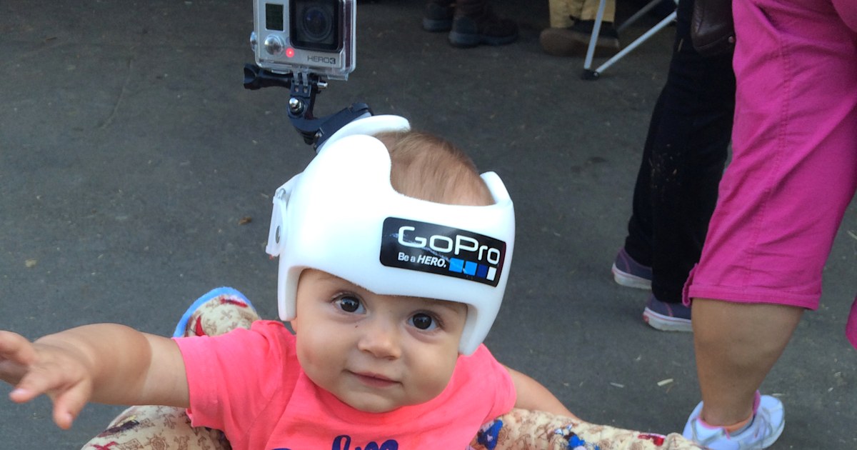 GoPro attached to tiny helmet shows world from baby's perspective