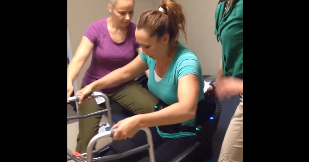 Amy Van Dyken-Rouen stands and walks for first time since accident